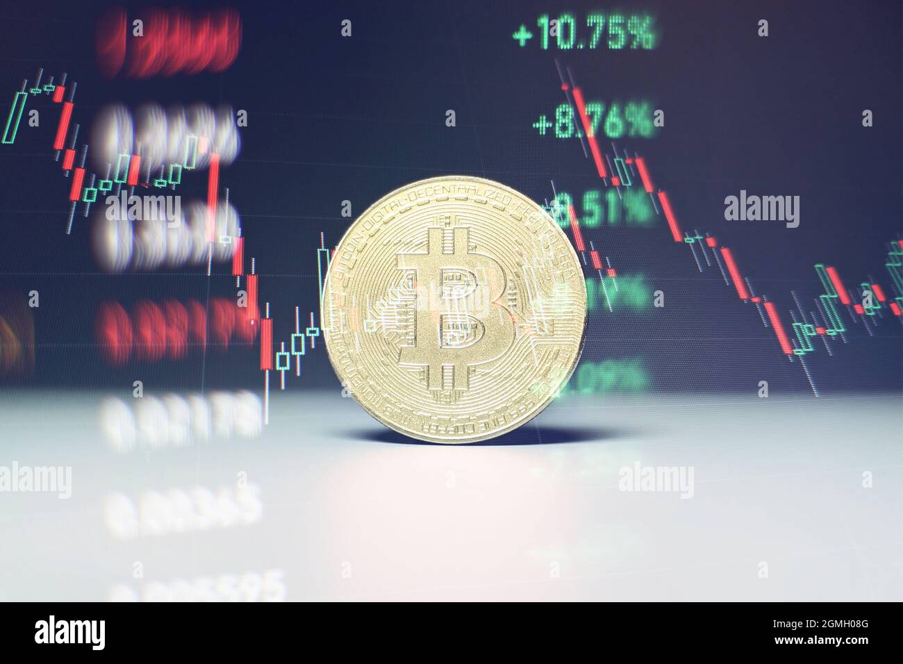 Gold bitcoins with Candle stick graph chart and digital background ...