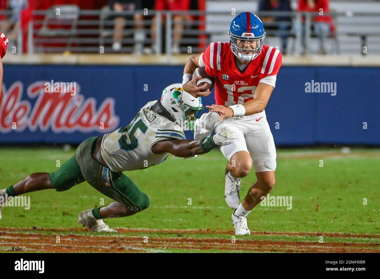 September 19, 2021: Ole' Miss quarterback Kinkead Dent (12) slips ...