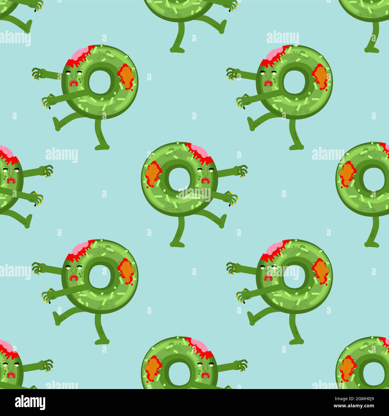 Zombie donut pattern seamless. Sweetness of dead background. Green ...