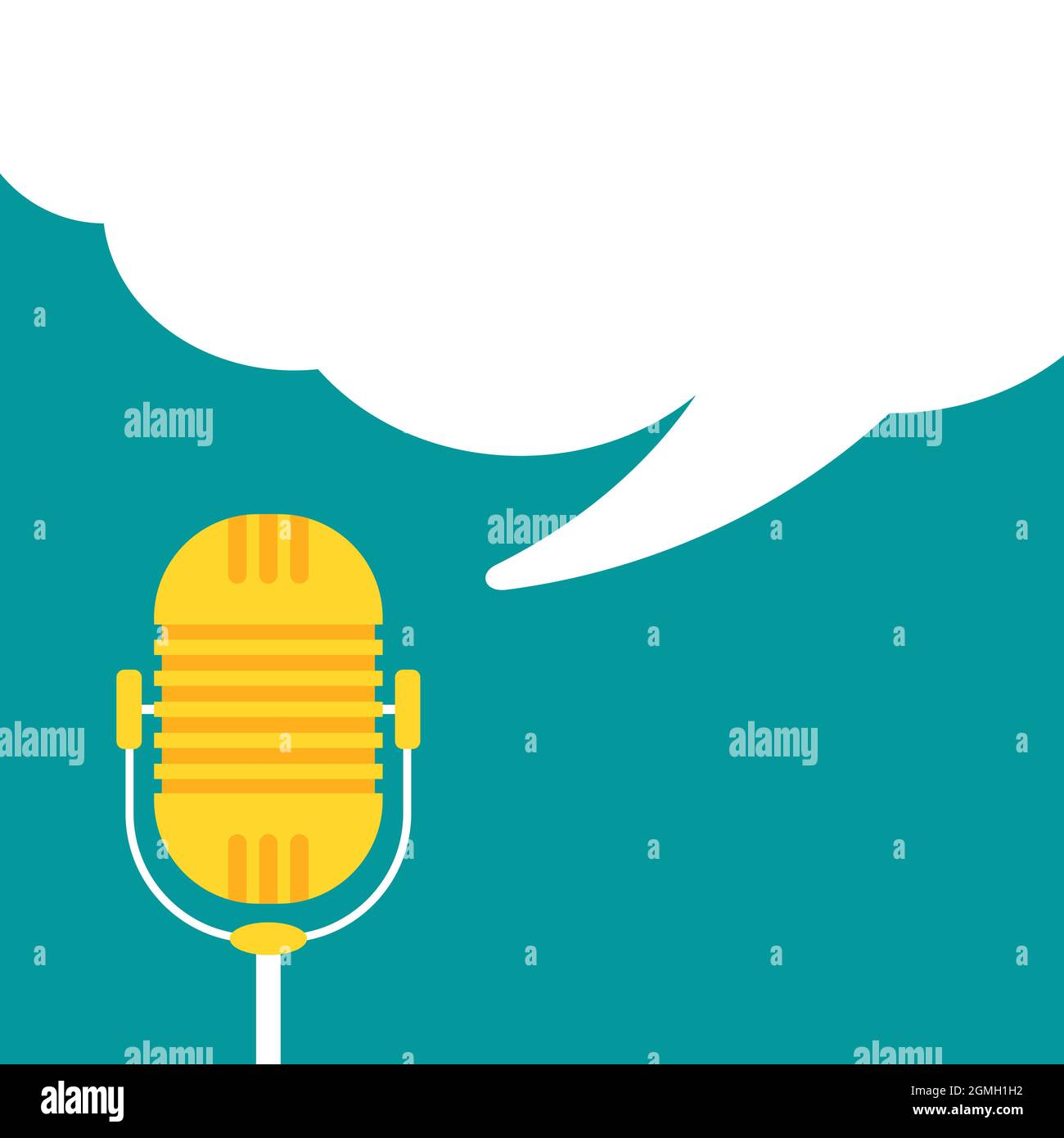 Golden microphone with speech bubble. Interview, voice chat logo. Radio ...