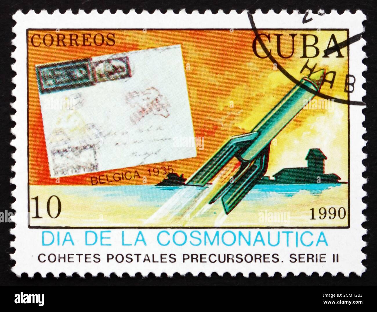 CUBA - CIRCA 1984: a stamp printed in the Cuba shows Spacecraft and ...
