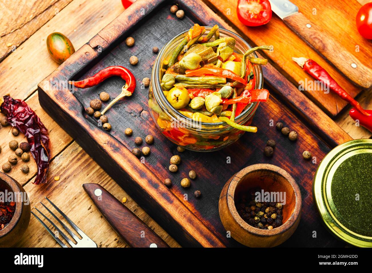 Spicy salad of stewed vegetablesSpicy appetizer of peppers,asparagus ...