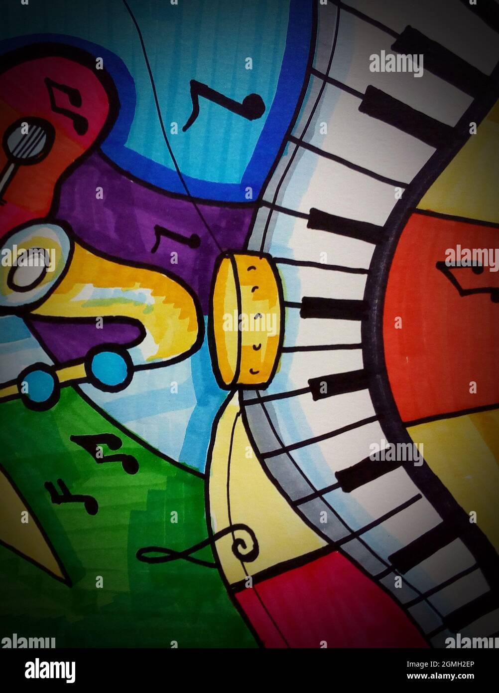 Modern Art Drawing Abstract Copic color music Triangle Curve Square ...