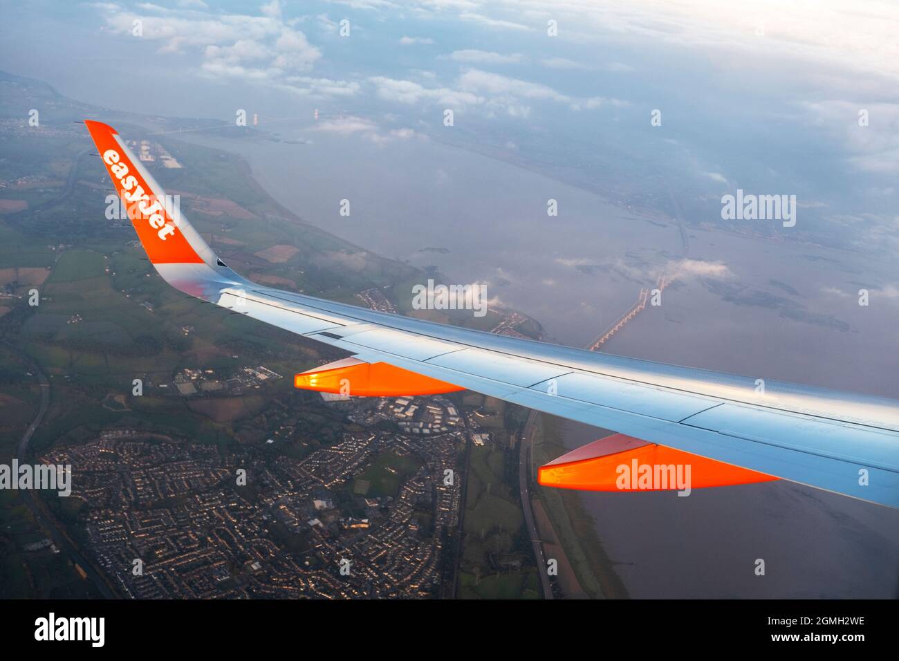 A view the wing of an Easyjet aircraft on route between Edinburgh and ...