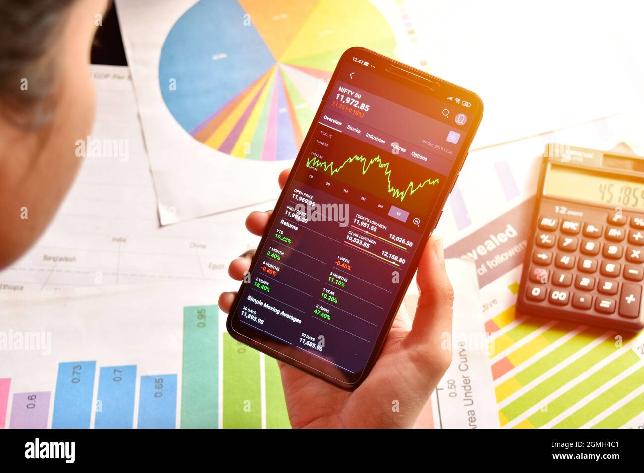 Analyzing Chart on Smartphone, investing on smartphone Stock Photo - Alamy