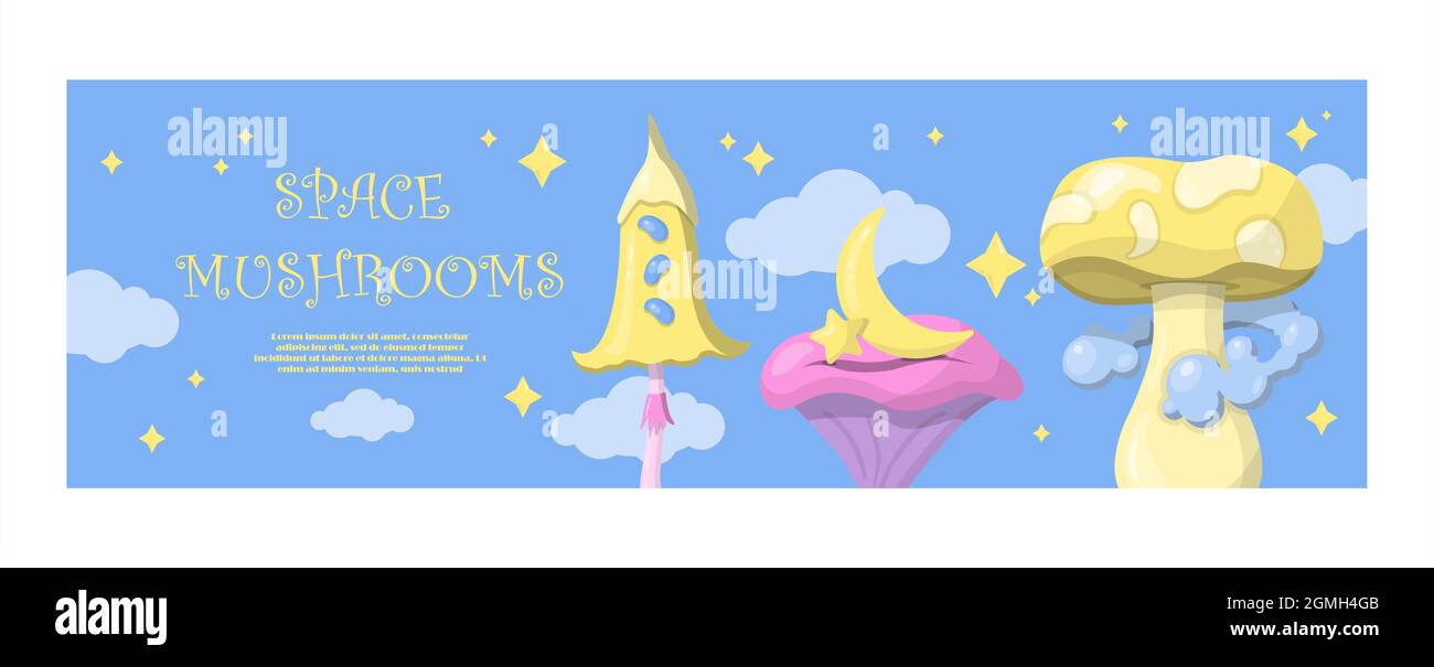 vector magic mushrooms. Banner Space cartoon mushrooms. Colorful ...