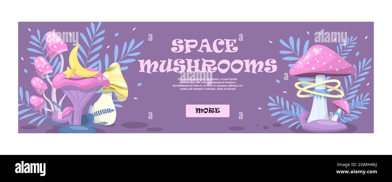 vector magic mushrooms. Banner Space cartoon mushrooms. Colorful ...