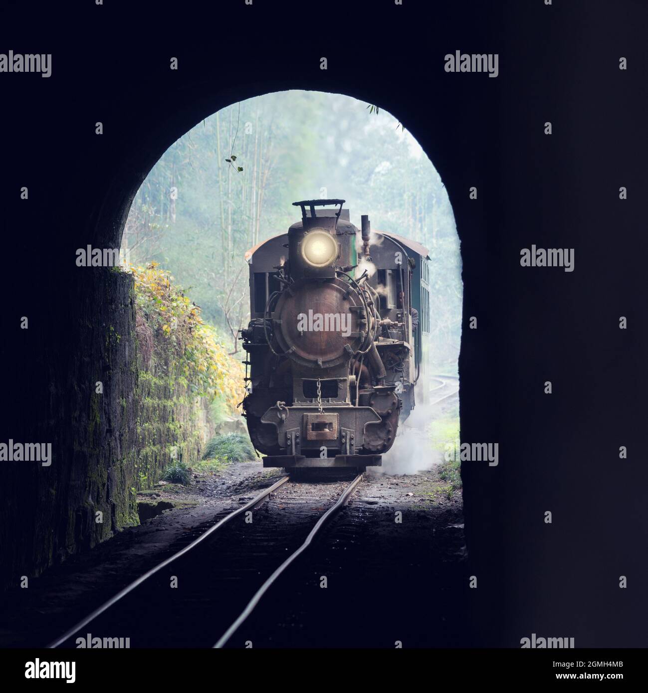Steam retro train approaches to the tunnel. China Stock Photo - Alamy