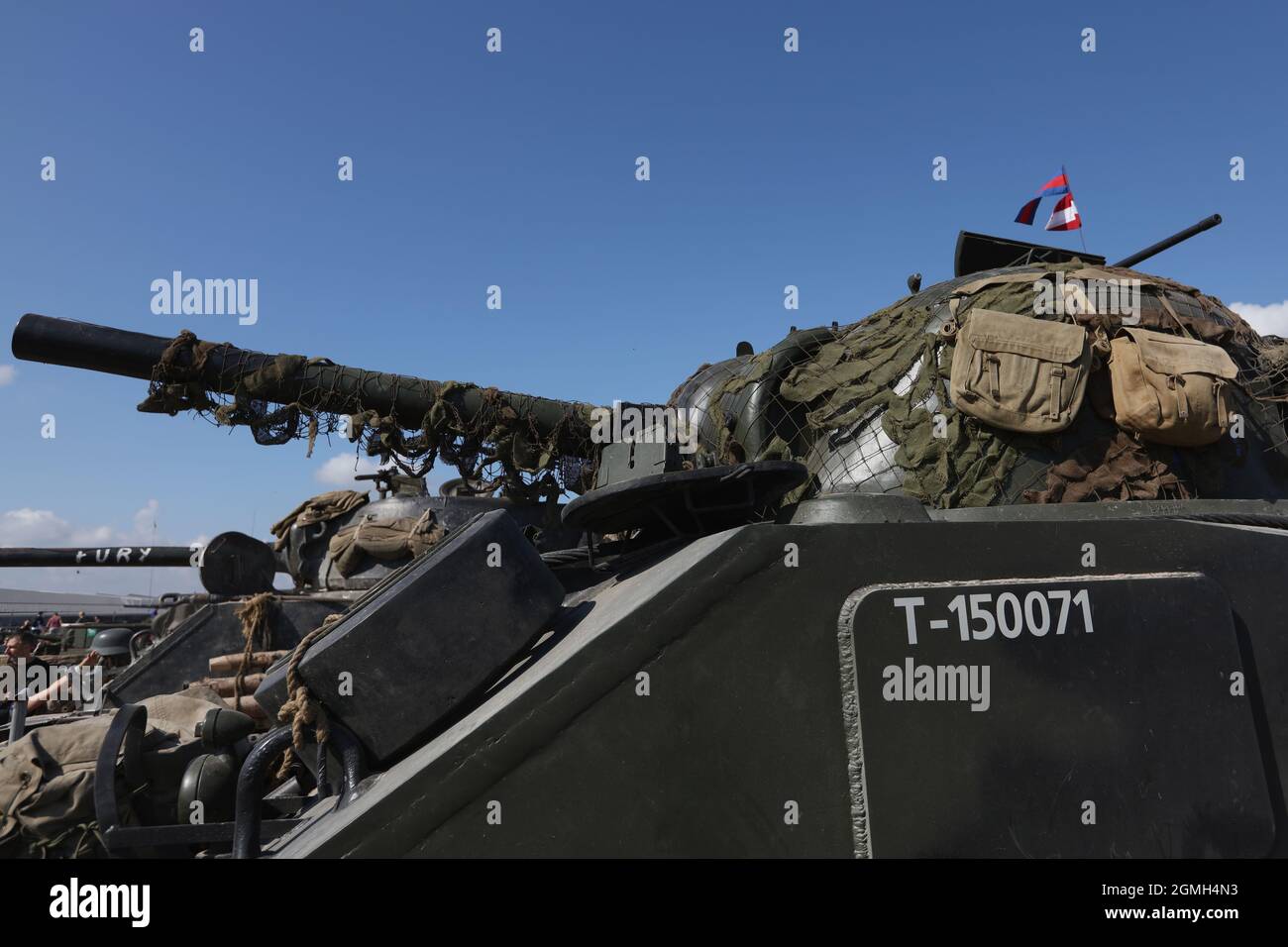 Sherman tank. An 75mm Sherman tank at a demonstration at Bovington Tank ...