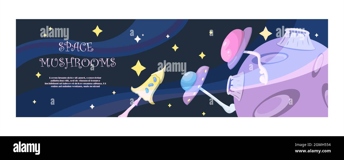 vector magic mushrooms. Banner Space cartoon mushrooms. Colorful ...