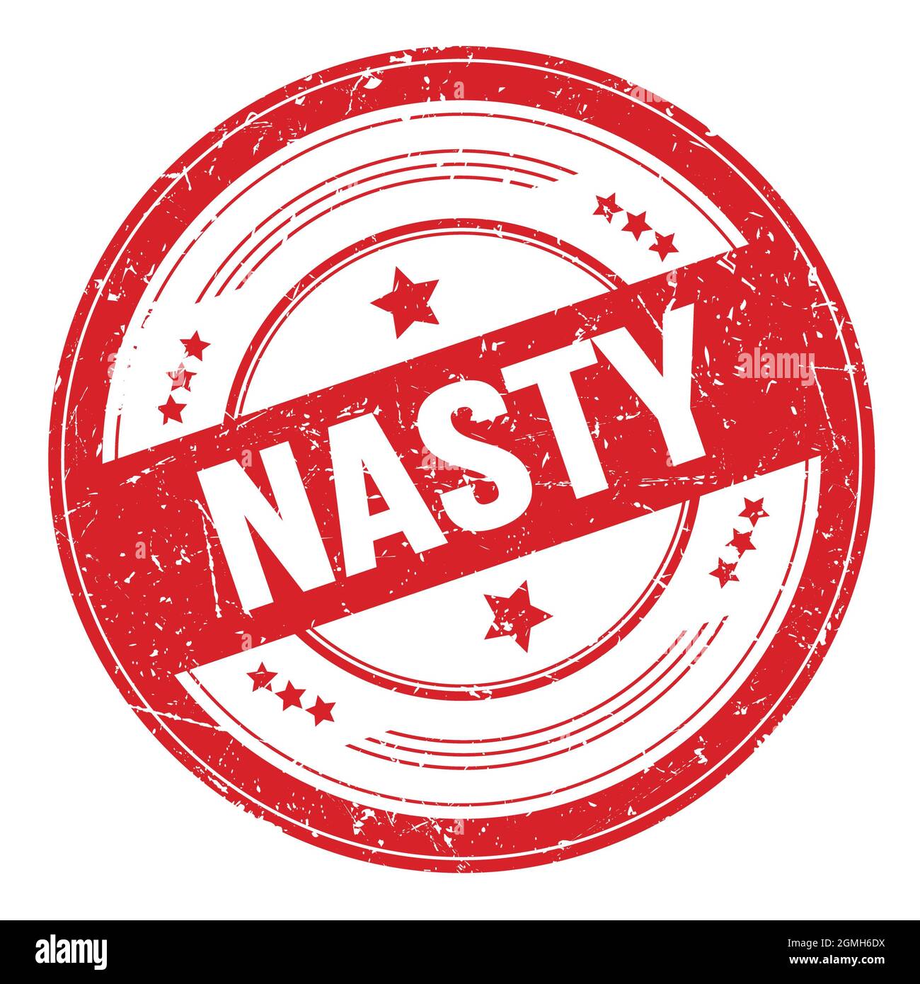 NASTY text on red round grungy texture stamp Stock Photo - Alamy