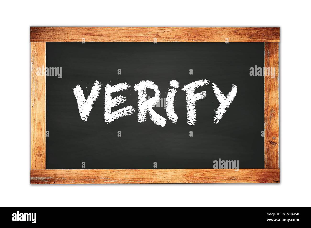 VERIFY text written on black wooden frame school blackboard Stock Photo ...