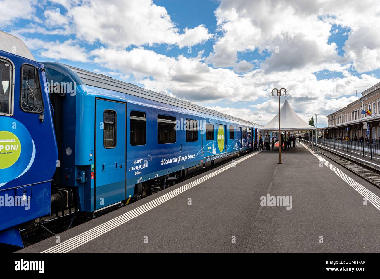 Sibiu city, Romania - 18 September, 2021. Connecting Europe Express ...