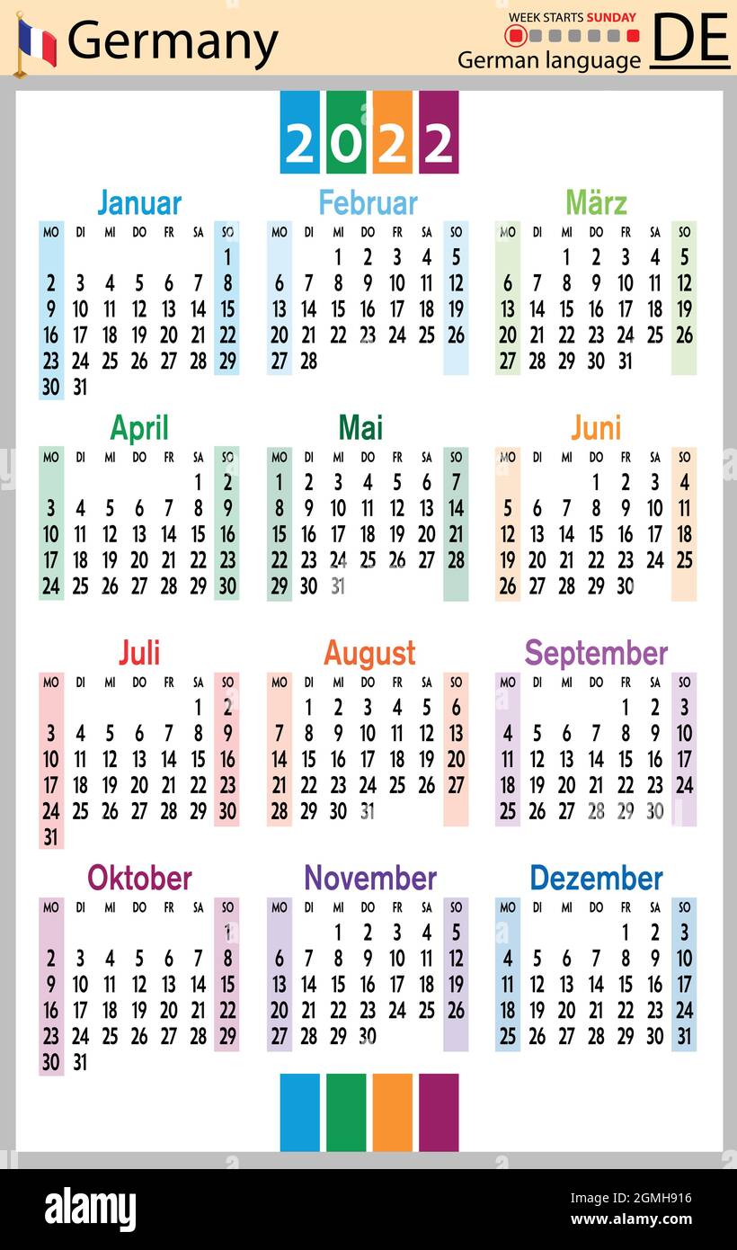 German vertical pocket calendar for 2022 (two thousand twenty two ...