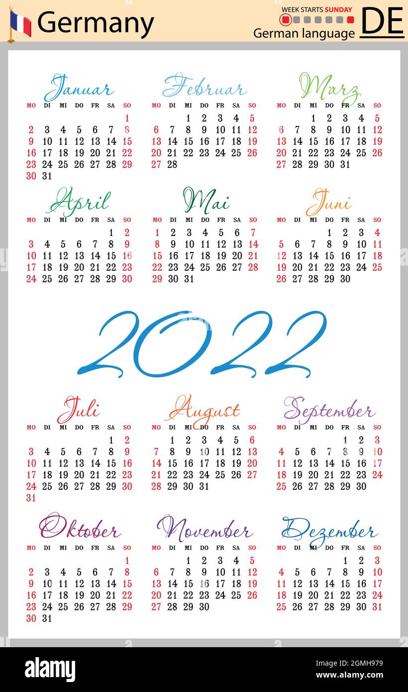 German vertical pocket calendar for 2022 (two thousand twenty two ...