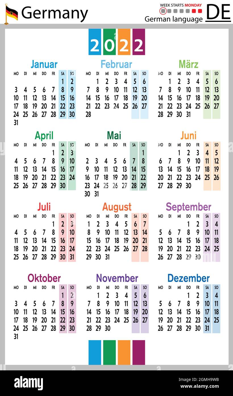 German vertical pocket calendar for 2022 (two thousand twenty two ...