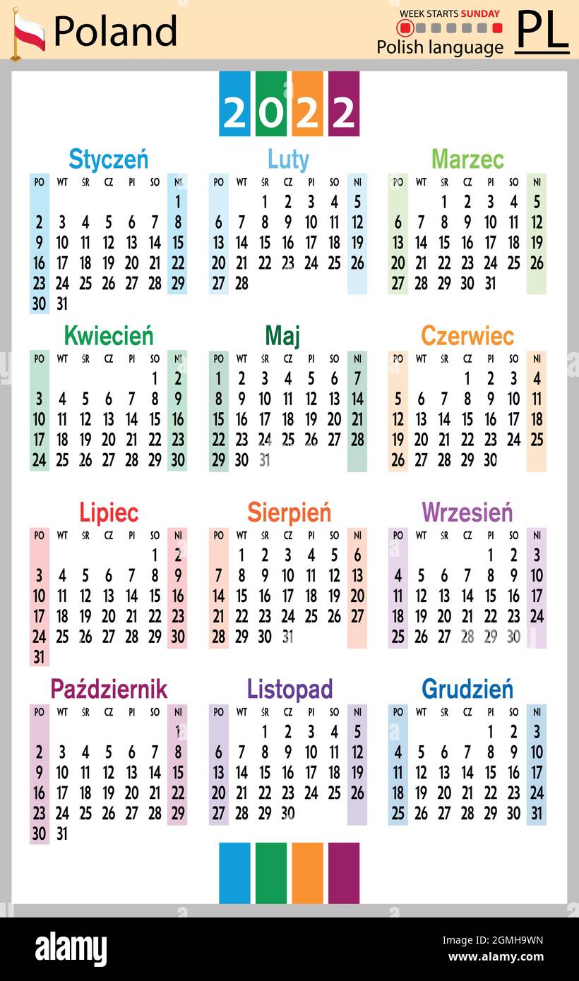 Polish vertical pocket calendar for 2022 (two thousand twenty two ...