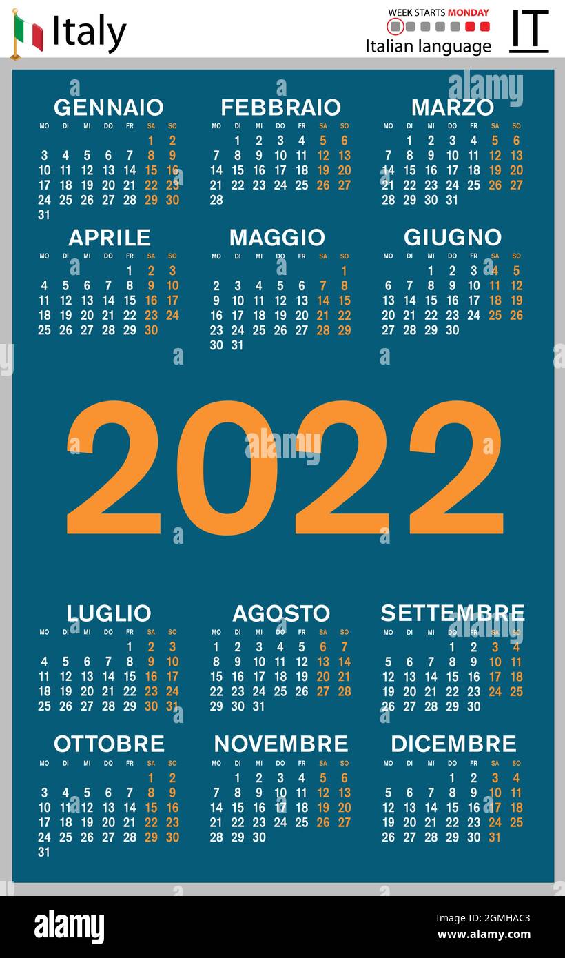Italian vertical pocket calendar for 2022 (two thousand twenty two ...