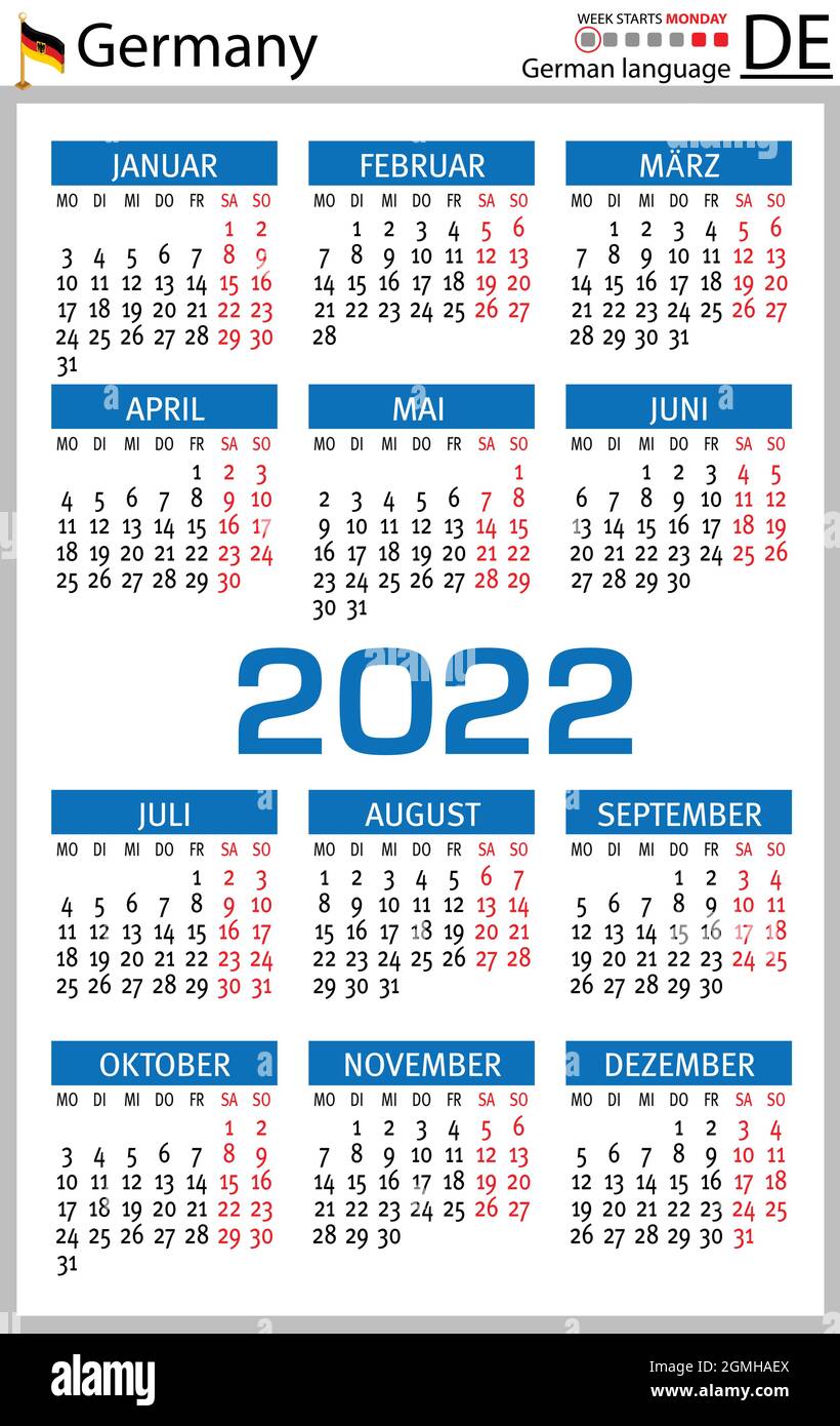 German vertical pocket calendar for 2022 (two thousand twenty two ...