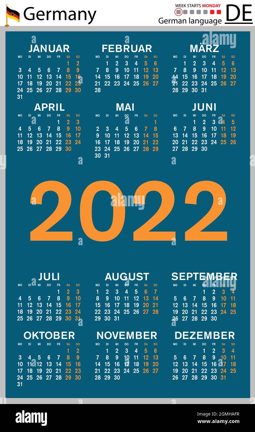 German vertical pocket calendar for 2022 (two thousand twenty two ...