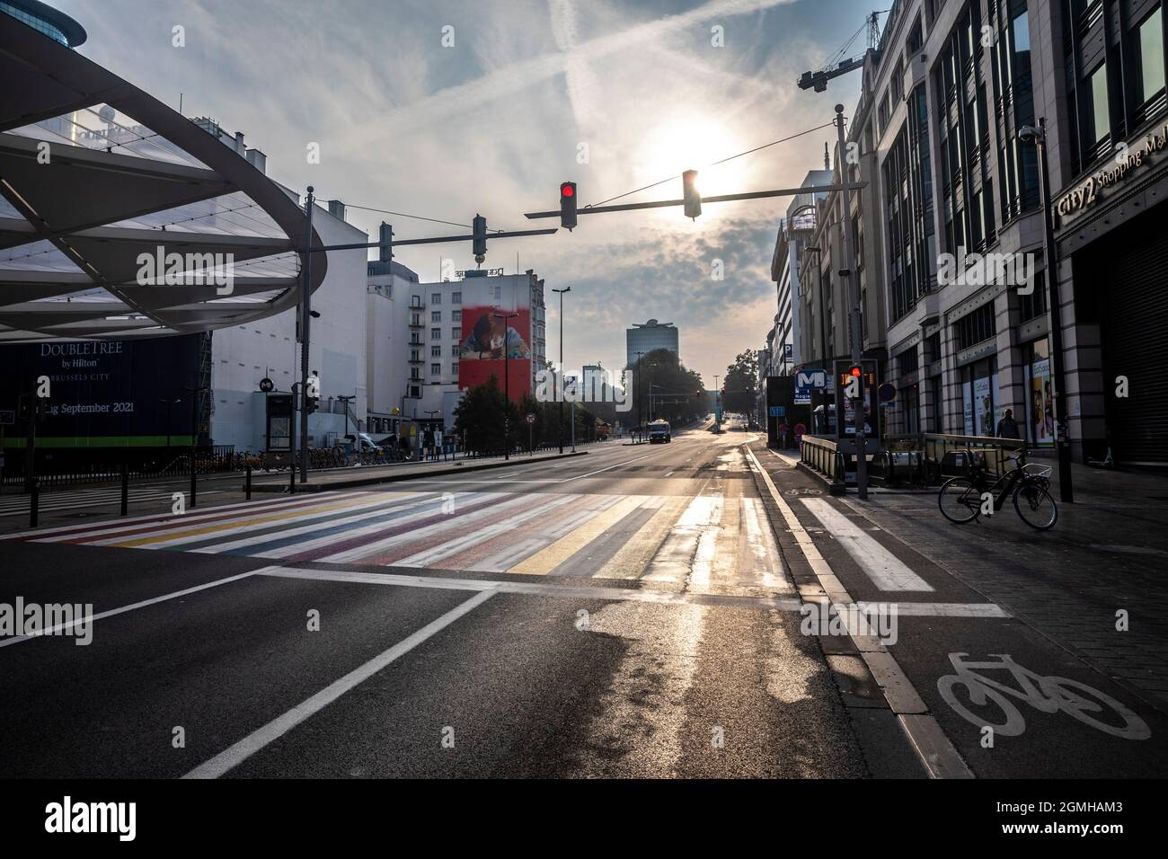 Illustration shows an empty city in the morning of the Car Free Sunday ...