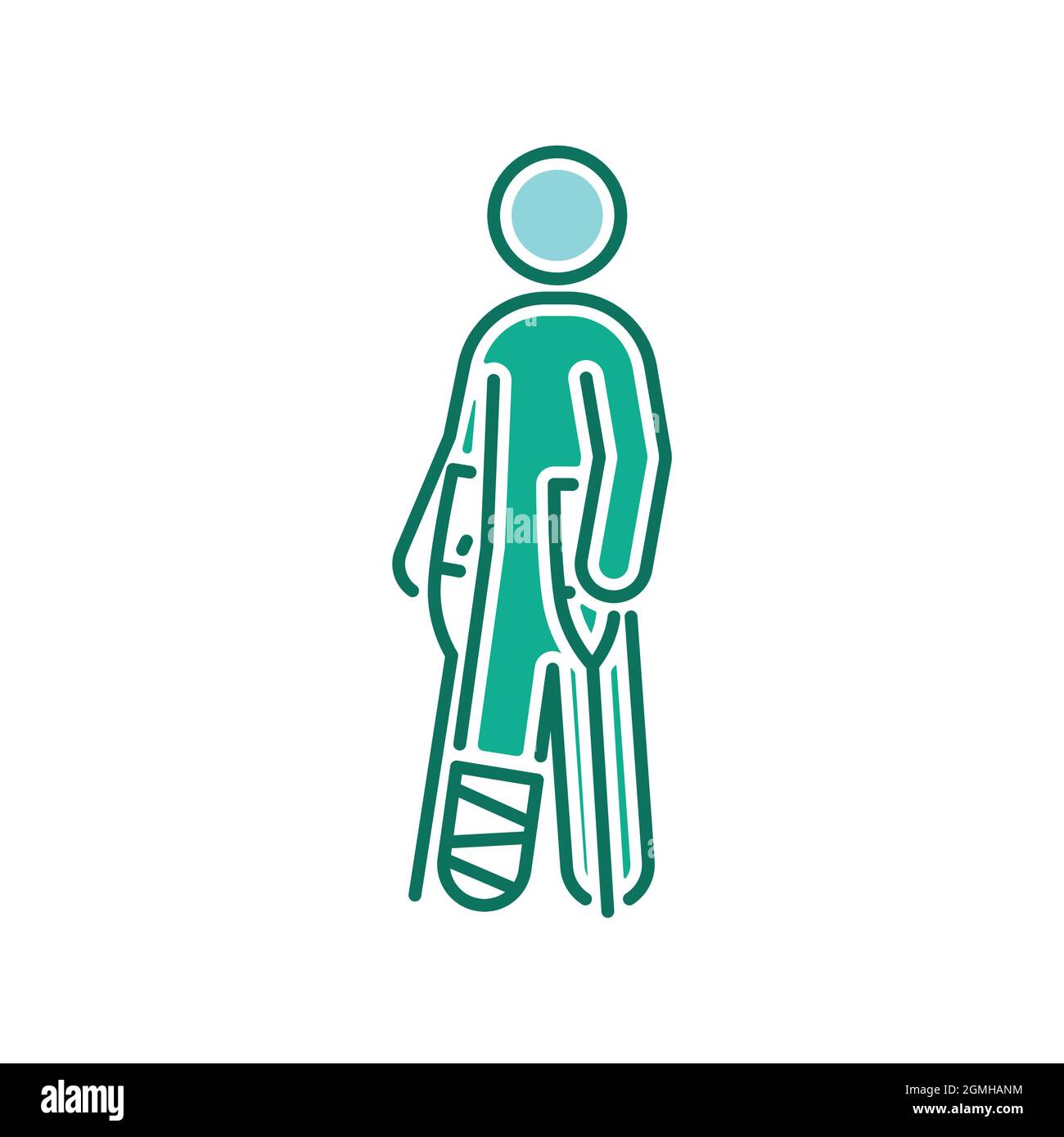 Man on crutches color line icon. Rehabilitation after injury. Isolated ...