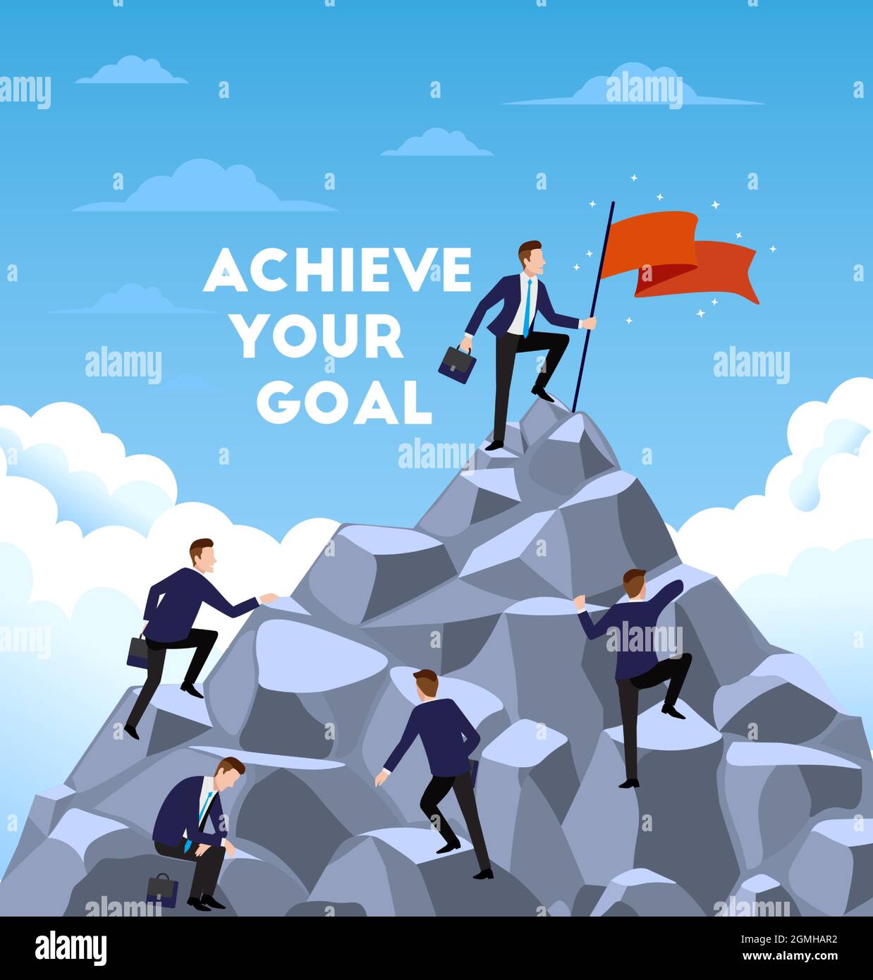 Business people climb the mountain. Achievement of success goal using ...
