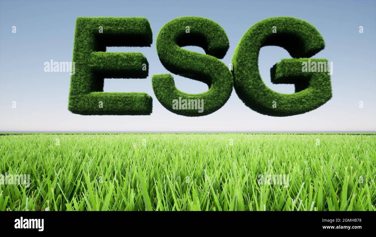 ESG text symbol 3d green landscape creative eco environment investment ...