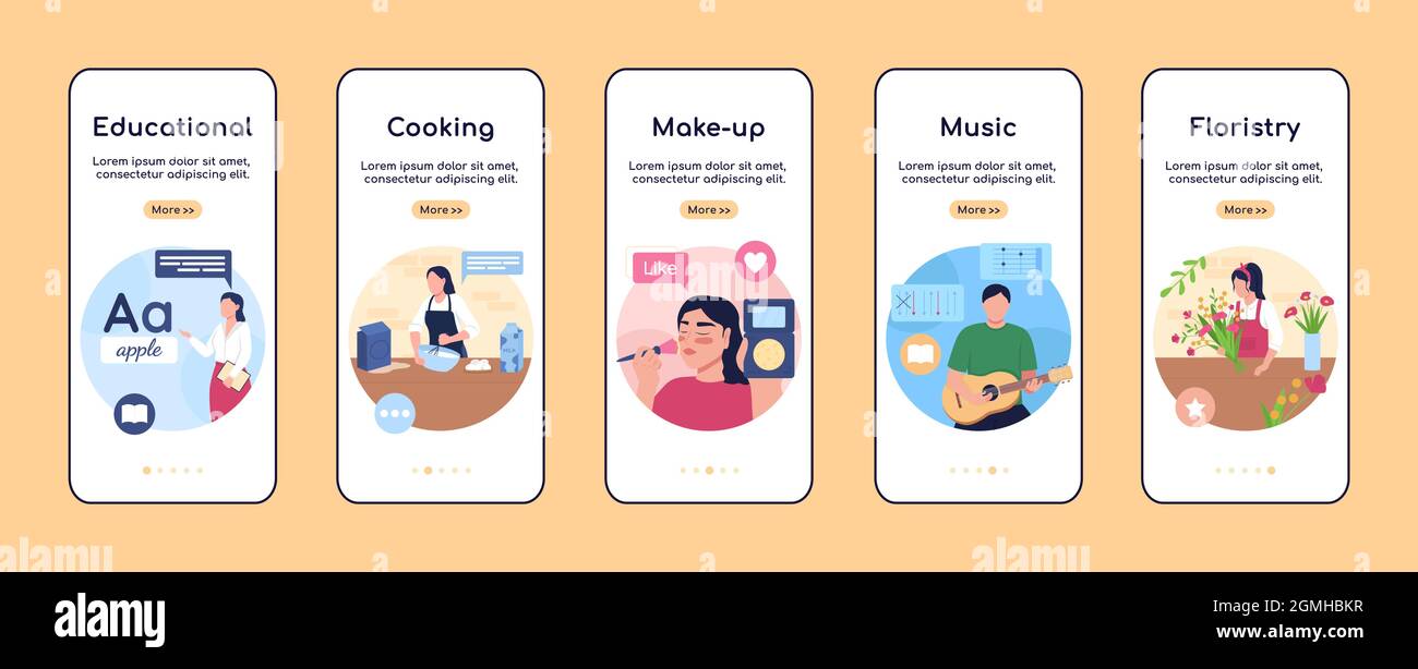Online classes onboarding mobile app screen flat vector template Stock ...