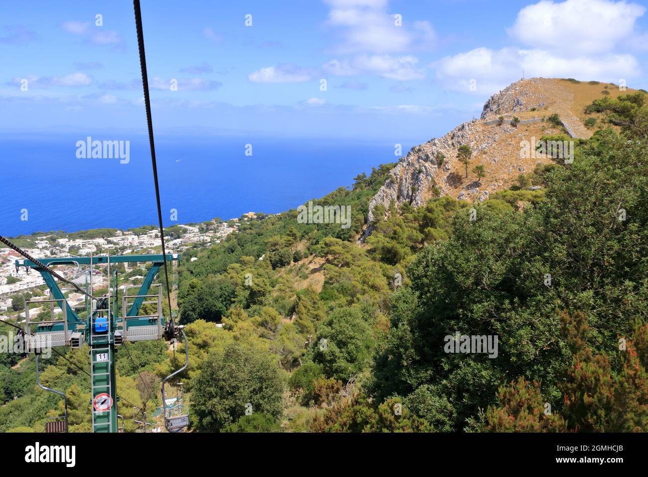 Funicular cable chair above Capri Island in Italy Stock Photo - Alamy