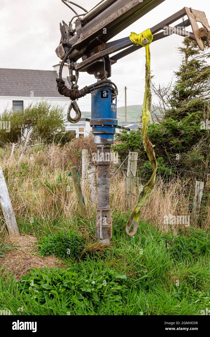 installing a pole for an overhead fiber Optic Broadband Cable Stock ...