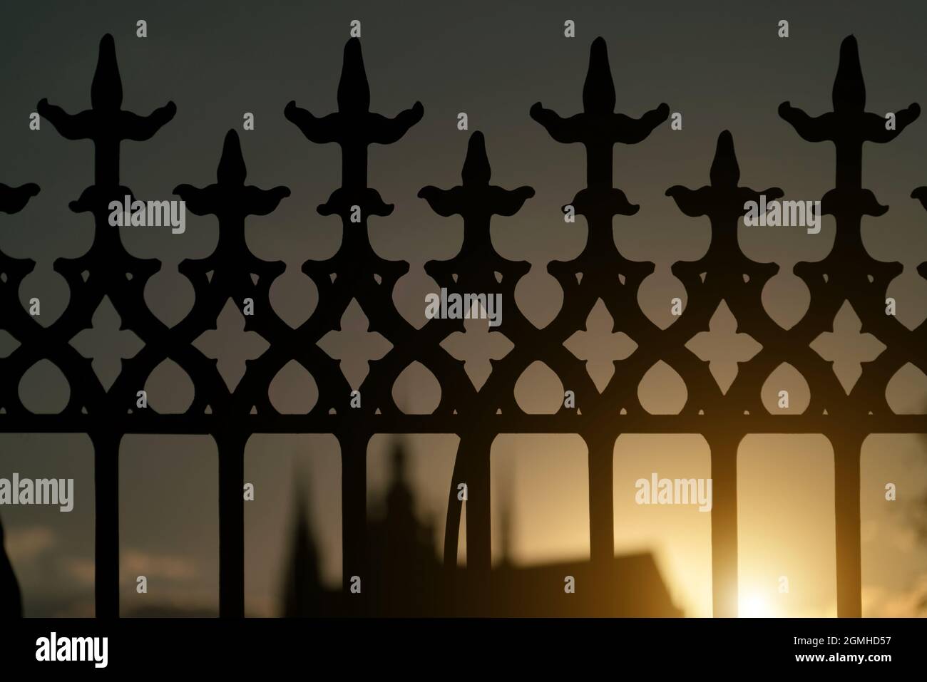 View of the Prague castle through a metal fence Stock Photo - Alamy
