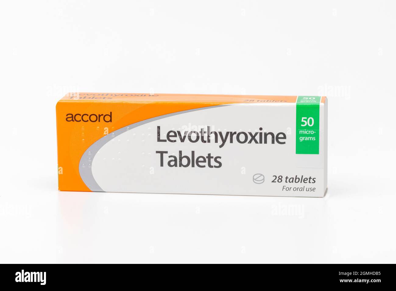 A box of 28 50 microgam Accord Levothyroxine tablets Stock Photo - Alamy