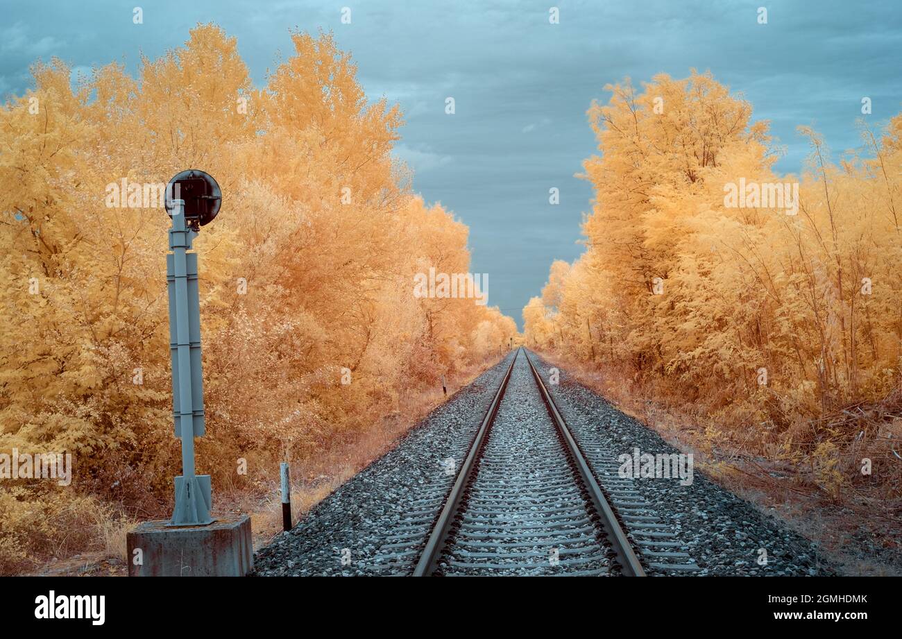 Infrared train railroad landscape scene Stock Photo - Alamy