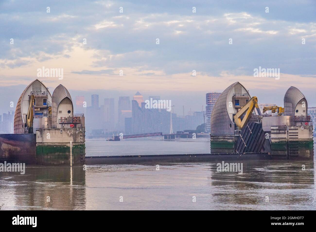 The Thames Barrier during its annual test closure which is held at the ...