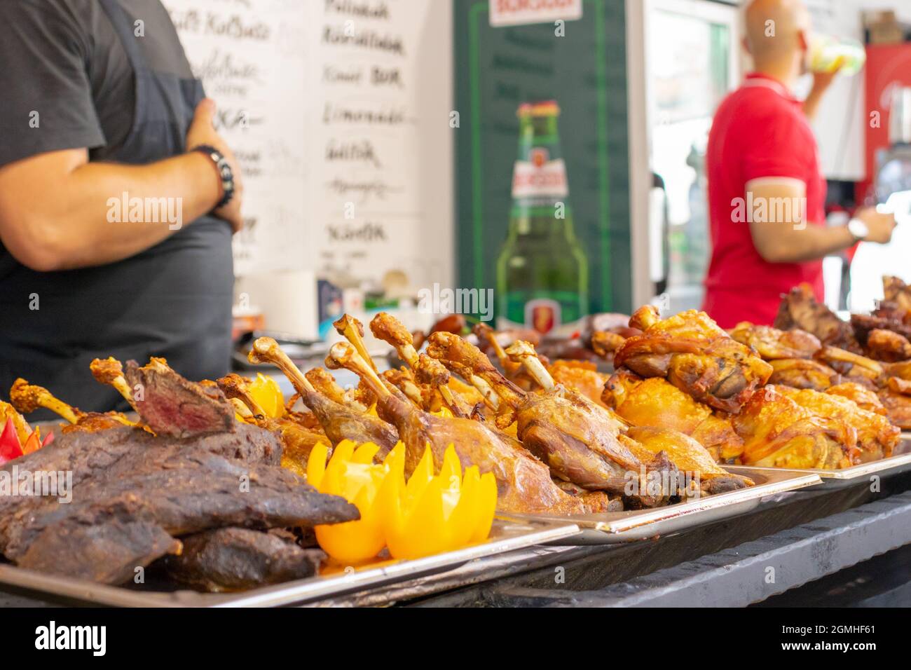BUDAPEST, HUNGARY - AUGUST 19, 2021: Traditional hungarian barbecue ...
