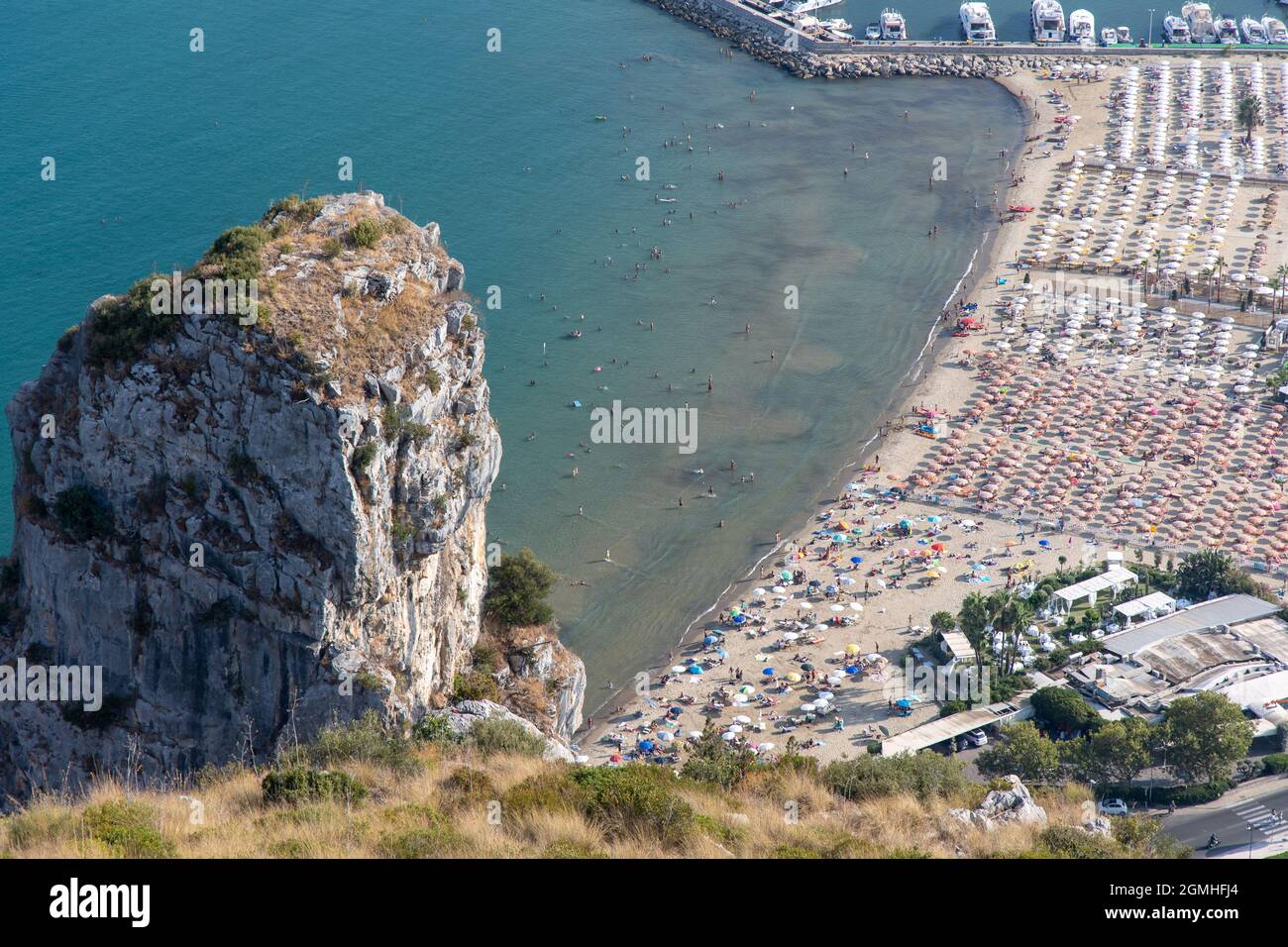 Terracina, Italy - august 19 2021 - Top view to blue sea, the Terracina ...