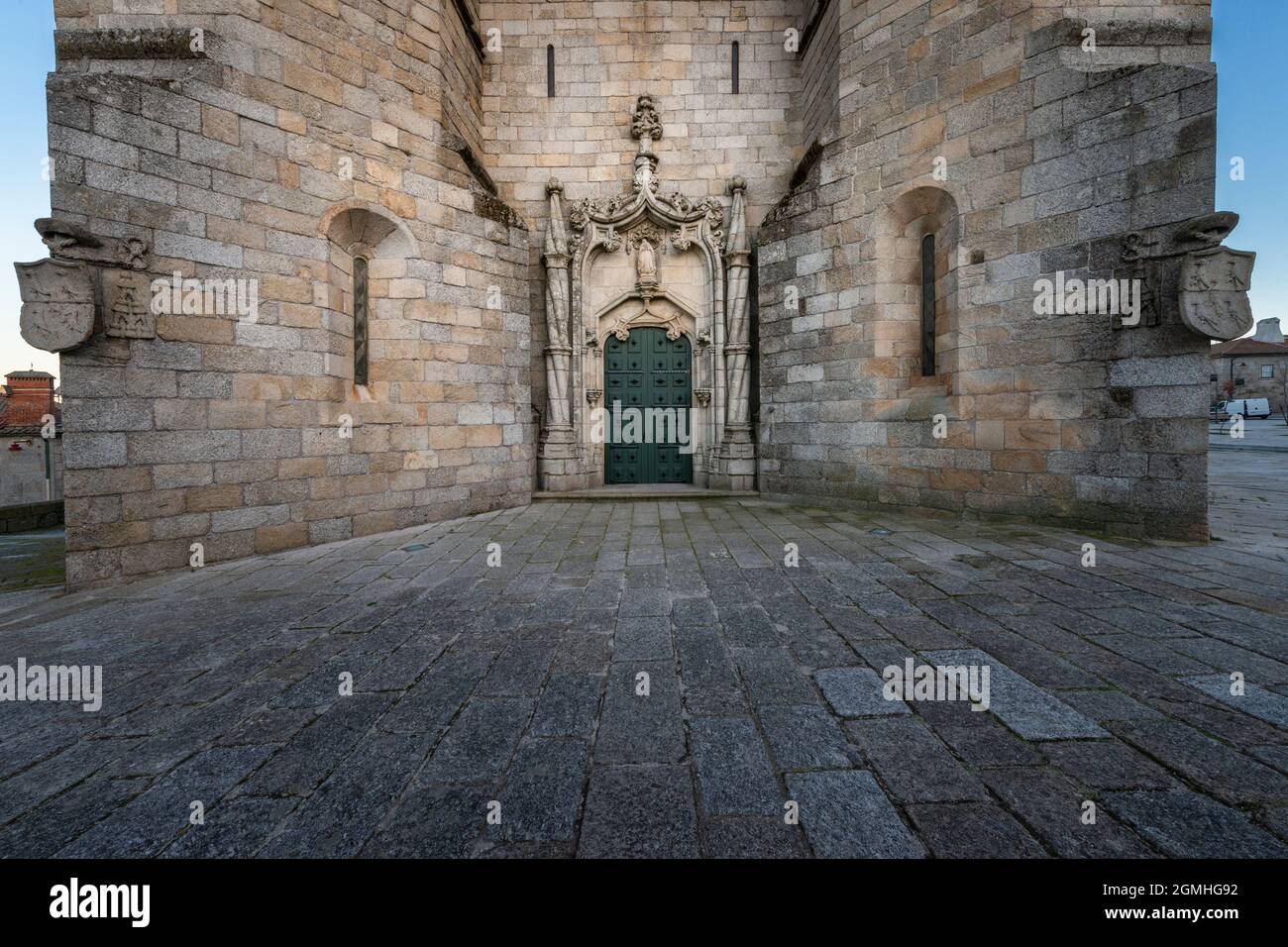 Detail of the Manueline Style main entrance of the Guarda Cathedral (Se ...