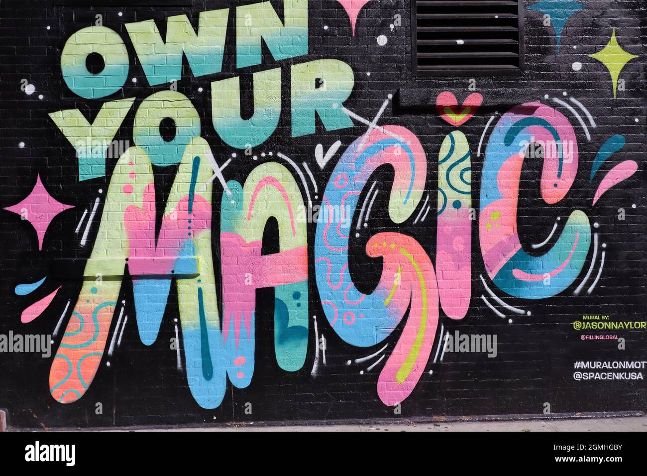 NEW YORK CITY, UNITED STATES - Aug 26, 2019: A colorful graffiti ...