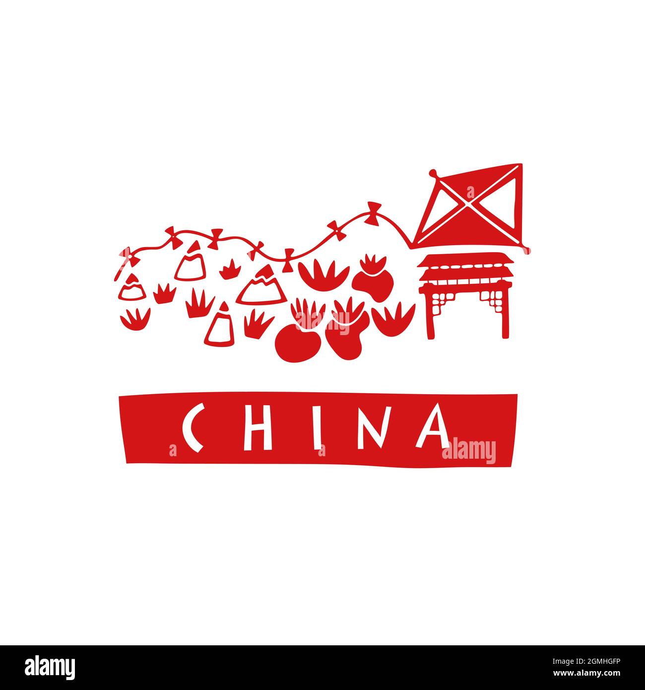 Vector hand drawn landmarl logo of China. Travel picogram. Geography ...