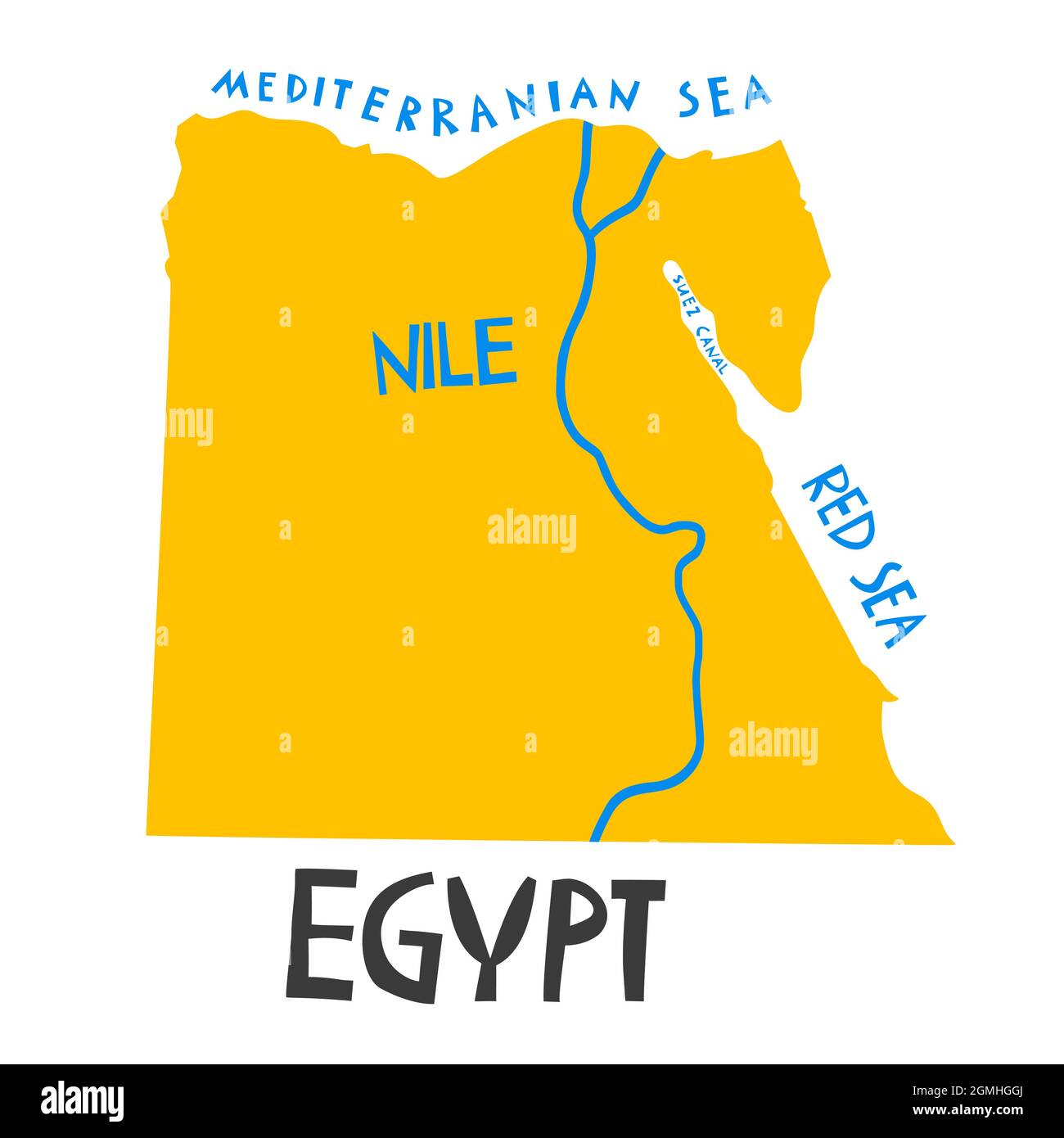 Vector hand drawn stylized map of Egypt. Travel illustration of Arab ...