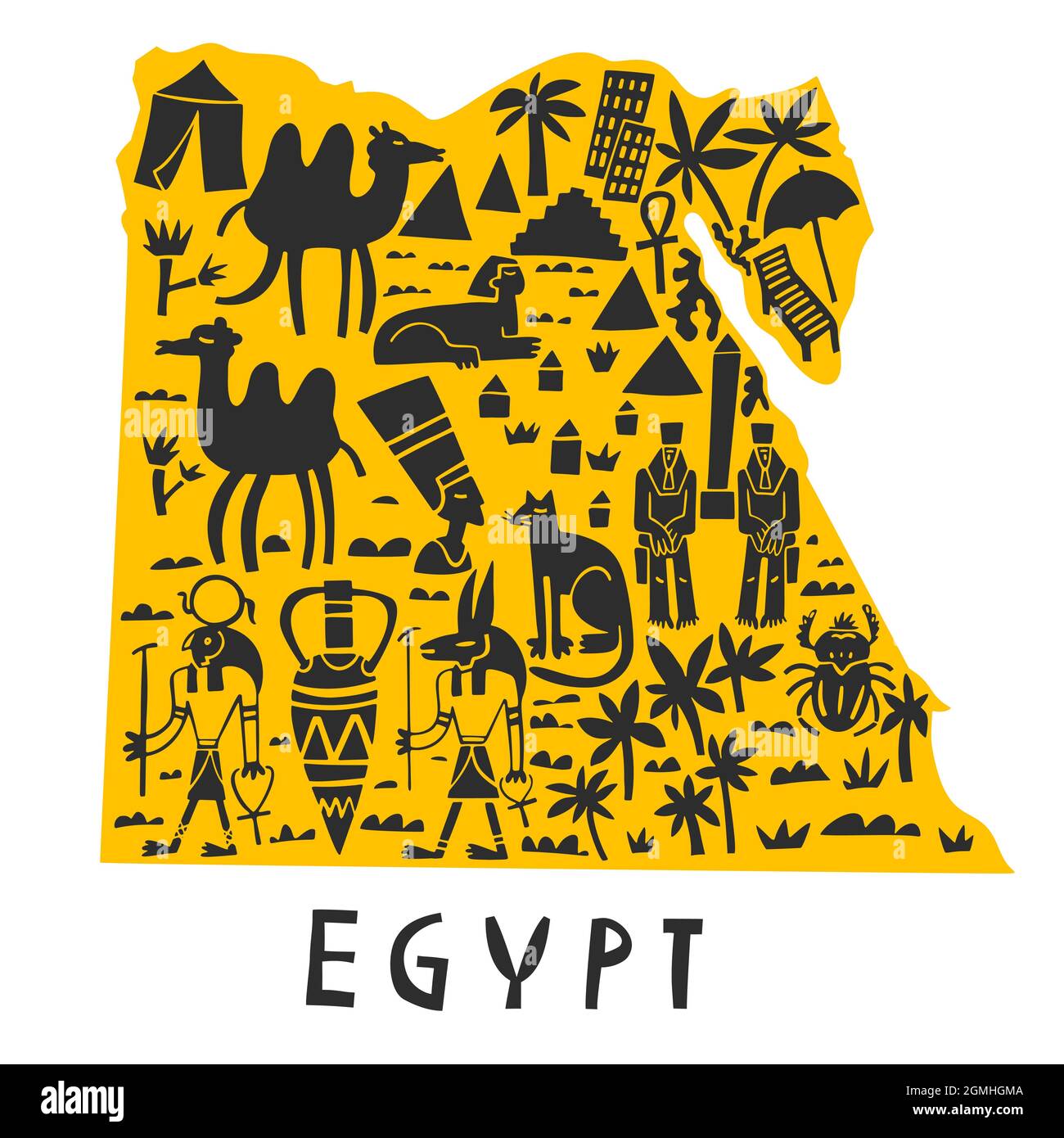 Vector hand drawn stylized map of Egypt. Travel illustration of Arab ...