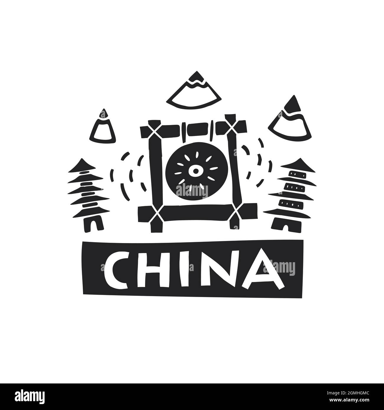 Vector hand drawn landmarl logo of China. Travel picogram. Geography ...