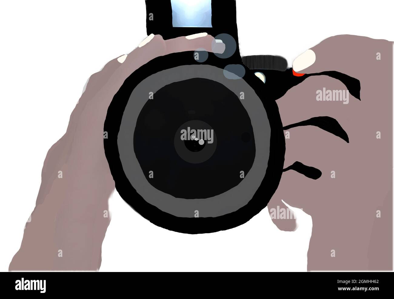 a clipart image of a DSLR camera being held taking a flash photo Stock ...