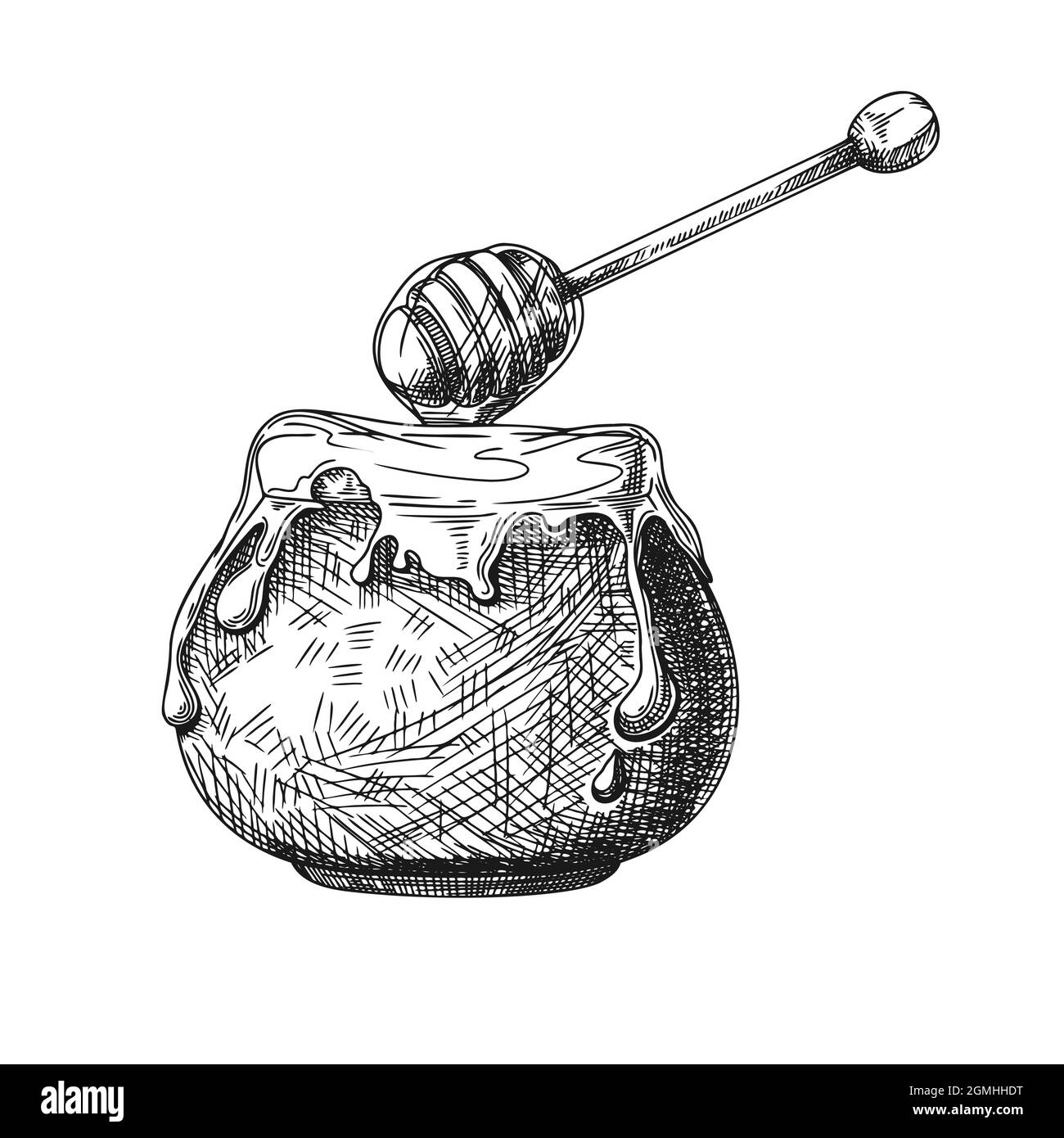 Sketch of a pot from which honey flows. Vector illustration Stock ...