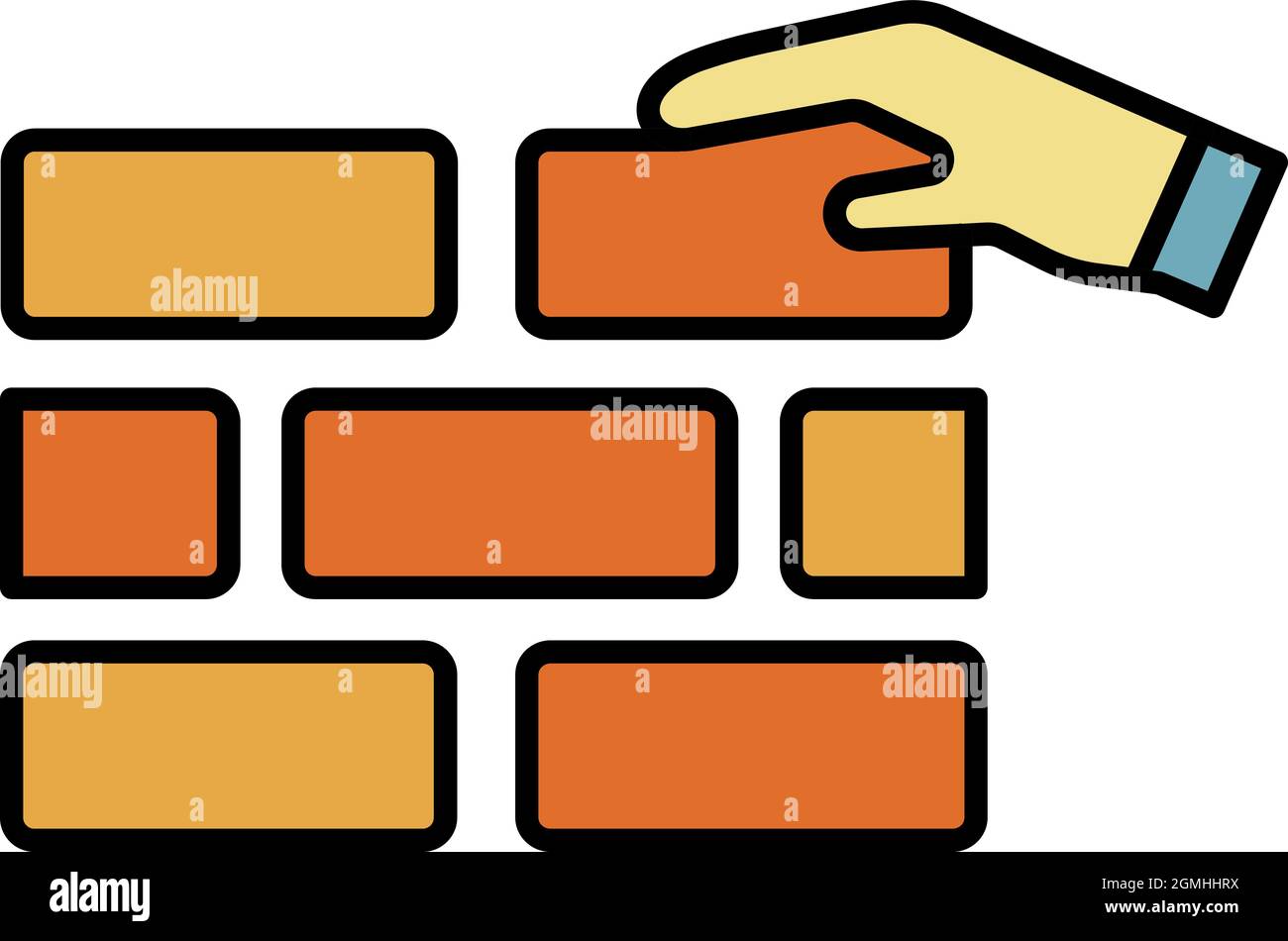 Put on wall brick icon. Outline put on wall brick vector icon color ...