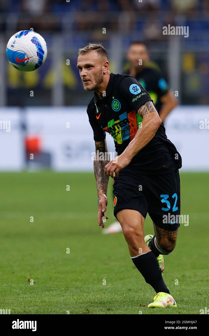 San Siro stadium, Milan, Italy, September 18, 2021, Federico Dimarco (FC Internazionale) in ...