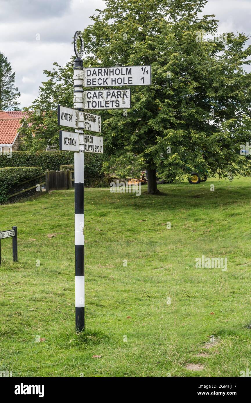 Nostalgic scene at Goathland with finger post road sign all part of the ...