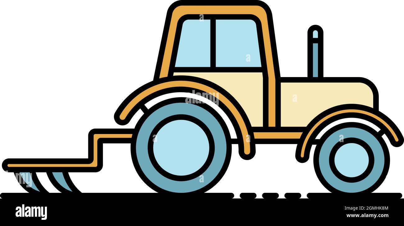 Tractor with plow icon. Outline tractor with plow vector icon color ...