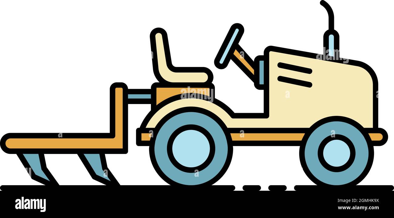 Small tractor plow icon. Outline small tractor plow vector icon color ...